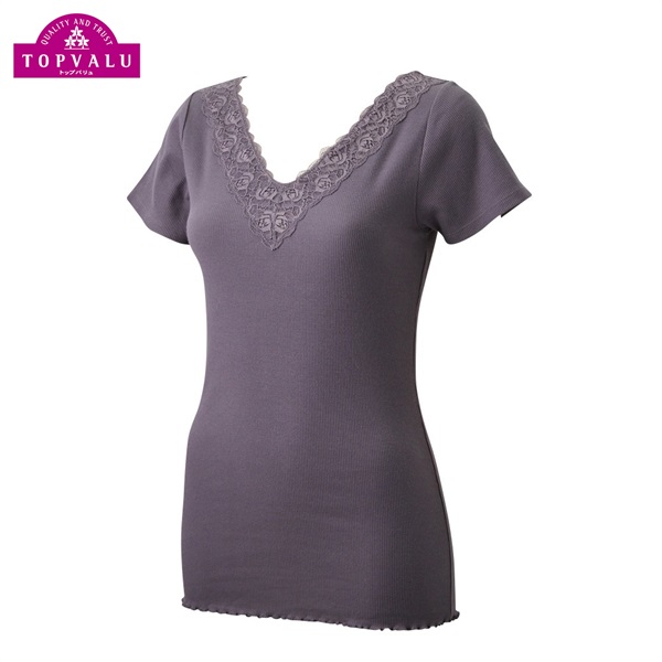 トップバリュ(TOPVALU) オーガニックコットン リブ レース付3分袖 レディス | イオンスタイルオンライン 衣料品・暮らしの品をネットでお買物