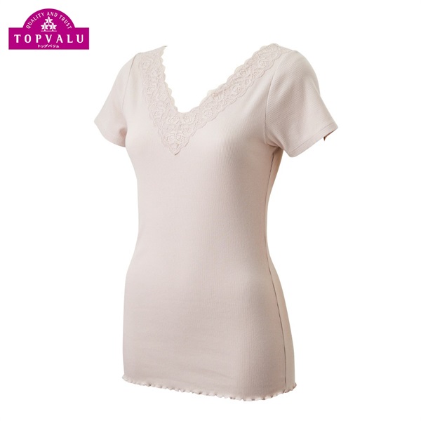 トップバリュ(TOPVALU) オーガニックコットン リブ レース付3分袖 レディス | イオンスタイルオンライン 衣料品・暮らしの品をネットでお買物
