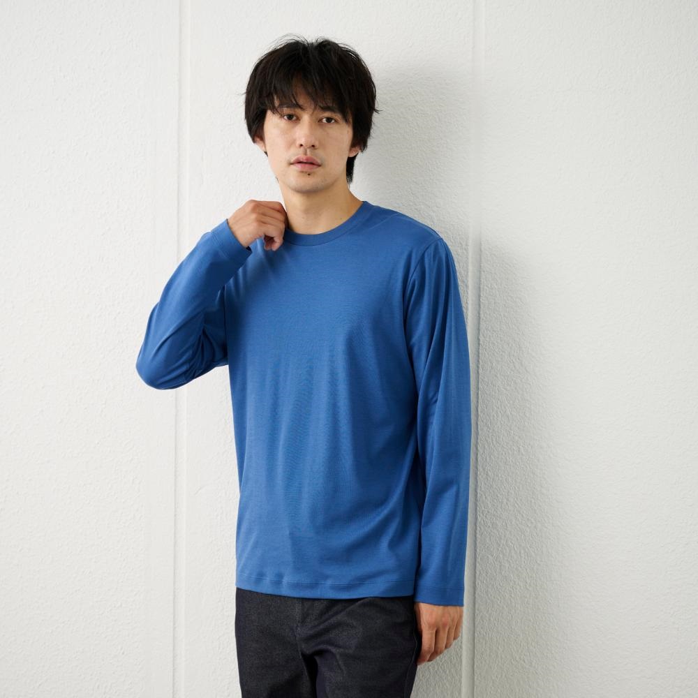 tシャツ メンズ シルク&コットン 男の絹 長袖 クルーネックTシャツ